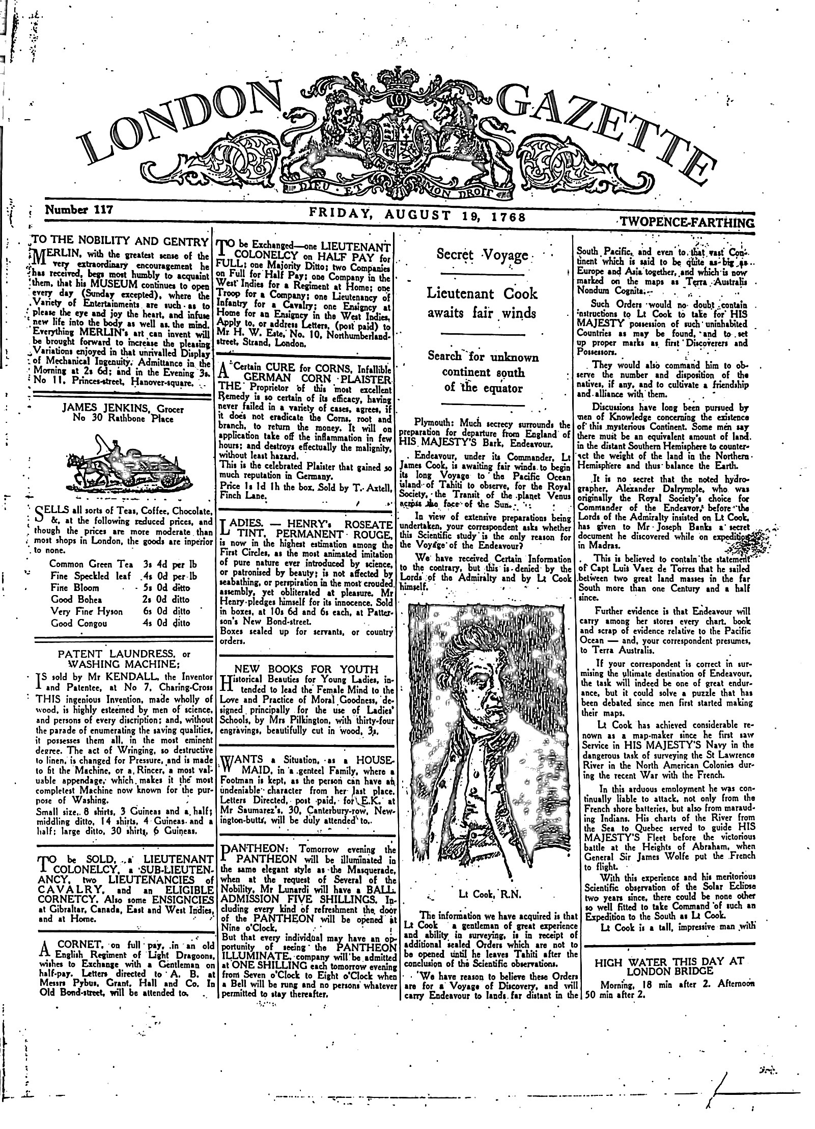 Coastline Newspaper Group | The London Gazette- When Cook Set Sail